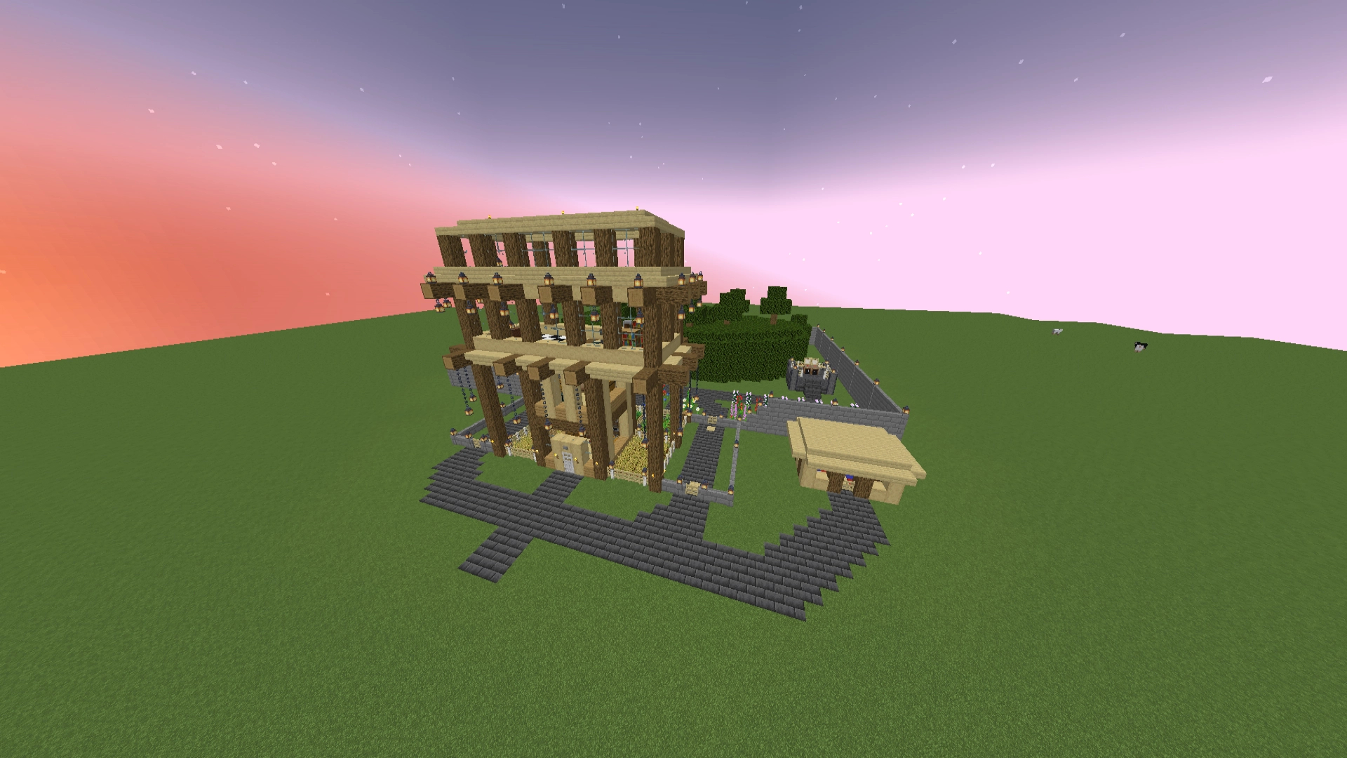 House With Hedge Maze Minecraft Schematic